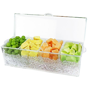 Estilo Condiment Server with Lid, Condiment Organizer on Ice, Clear Container with 4-Section Organizer, Condiment Server Caddy on Ice