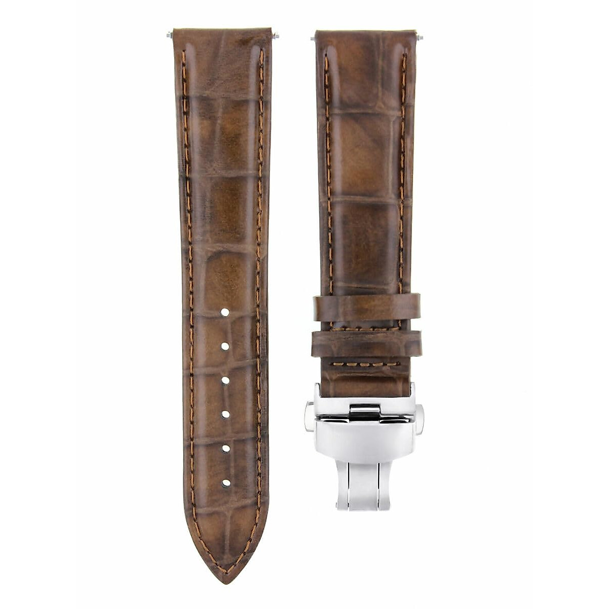 Ewatchparts 19MM LEATHER WATCH STRAP BAND DEPLOYMENT BUCKLE COMPATIBLE WITH IWC PILOT TOP GUN L/BROWN