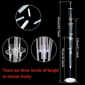 2 Sets Balloon Column Stand Kit 5.3 FT Adjustable Height Balloon Holder for Floor or Table with Water Fillable Base Balloon Tying Knot Tool for Baby Shower Graduation Birthday Wedding Christmas Party