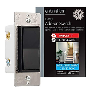 GE Enbrighten Add On Switch with QuickFit and SimpleWire, GE Z-Wave and GE Zigbee Smart Lighting Controls, Works with Alexa, Google Assistant, SmartThings, Wink, NOT A STANDALONE SWITCH, 47186, Black