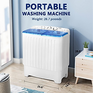 BANGSON Portable Washing Machine, Mini Twin Tub Washer and Dryer Combo with 17.6 lbs Large Capacity, Portable Washer for Apartment, Dorm, RV, Camping, Home, 25.6x14.2x28.8 inches, White & Blue
