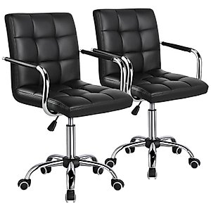 Yaheetech Desk Chairs/Office Chairs with Arms/Wheels for Teens/Students Modern Swivel Faux Leather Home Computer Black 2pcs