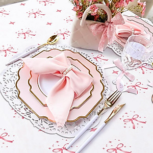 YTHETM 2 Pcs Coquette Birthday Party Decorations Pink Bow Table Cloth Decor Disposable Waterproof Plastic Table Cover Party Supplies for Baby Shower Bridal Bachelorette Party Favor (54 x 108 Inches)