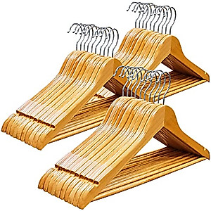 Qualsen Wooden Hangers 30 Pack,Pants Hangers Non Slip,Wood Coat Suit Clothes Hanger,Hangers Heavy Duty,Jacket, Shirt, Pants, Suit Hangers