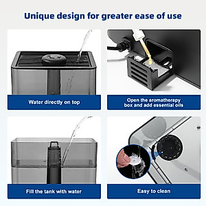 6L Humidifiers for Bedroom Large Room, Cool and Warm Mist Humidifiers for Nursery & Plants, Mist Top Fill Desk Humidifiers Essential Oil Diffuser with Adjustable Mist,360°Nozzle，Auto Shut-Off-Black