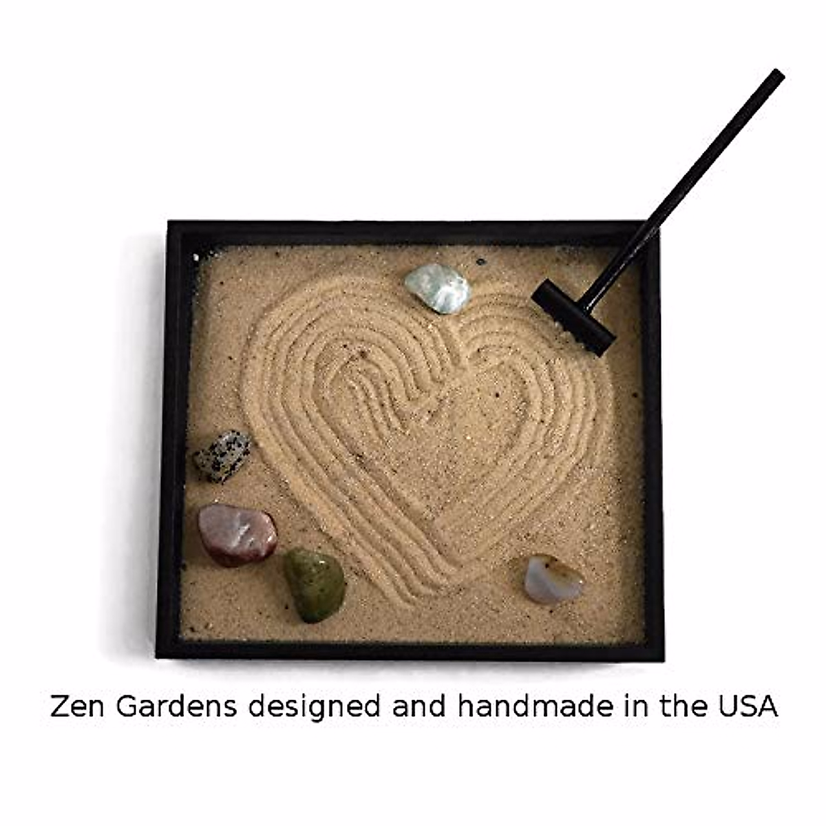Tumbled Gemstones Handmade Zen Garden Kit for Desk Accessories Zen Office Decor Relaxing Gifts for Coworkers Mini Zen Garden with Polished Natural Stones