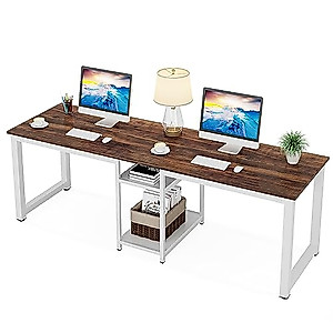 Tribesigns 78 Inches Computer Desk, Extra Large Two Person Office Desk with Shelf, Double Workstation Desk for Home Office (Brown/White)