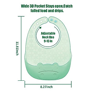 Sebikam Set of 2 Ultra-Thin Cute Silicone Baby Bibs for Babies & Toddlers (6-72 Months) Waterproof, Soft, Lightweight,Unisex Silicone Feeding Bibs,Blue/Green