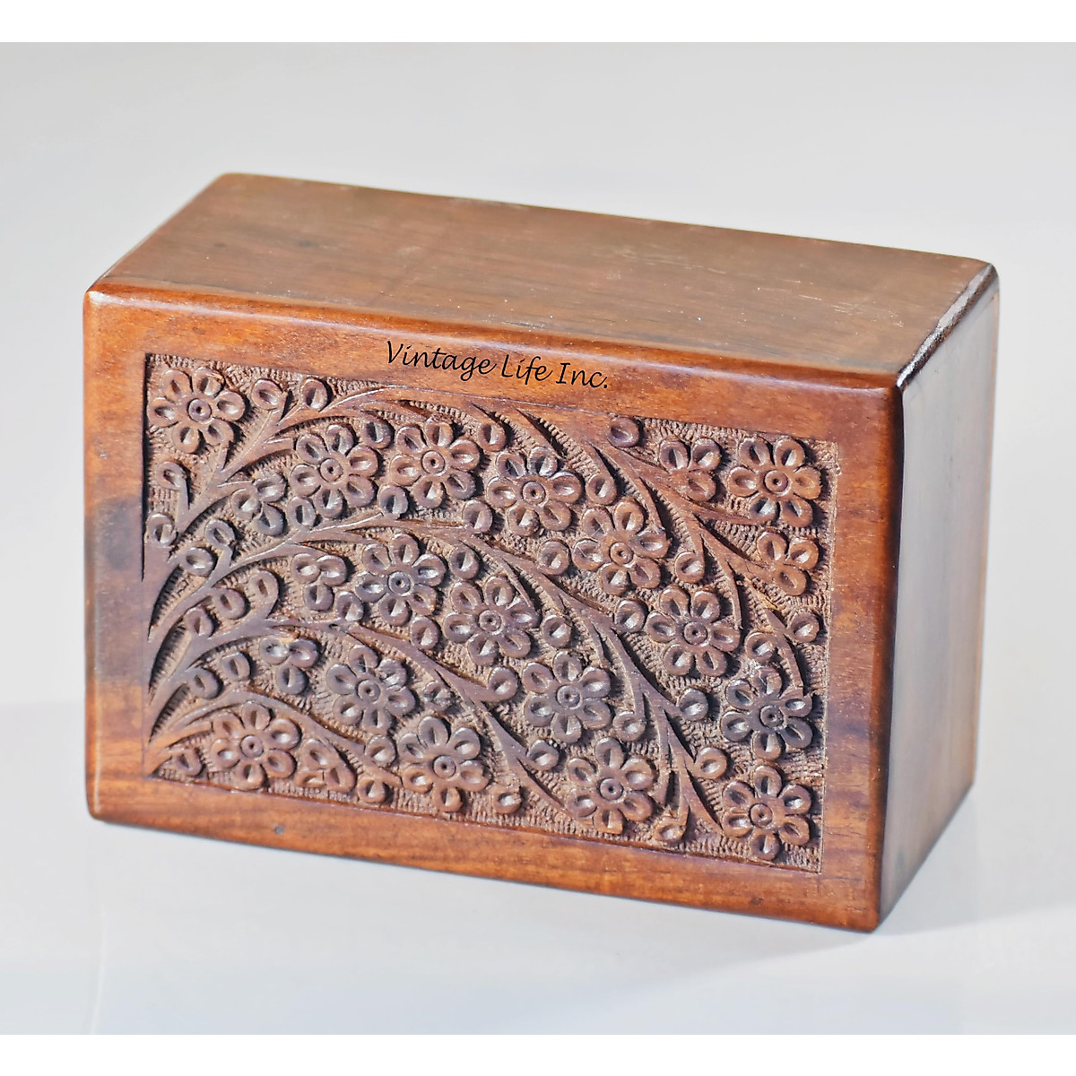 DnU Avenue Hand carved Wooden Cremation Urns for Human Ashes Adult & Pets, Memorial Urn Box, Keepsake for Burial/Funeral Ashes, Tree Of Life Urn, Capacity 85" Cu/in (Large 7.5 x 5.75 x 3.5 Inch)