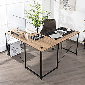 Tangkula L-Shaped Computer Desk, 95 Inch Reversible Corner Desk with Monitor Stand & 3 Cable Holes, 2-Person Long Study Writing Desk, Large Home Office Gaming Writing Workstation (Natural)