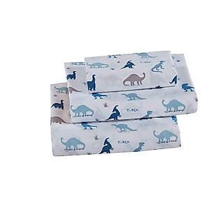 Linen Plus Sheet Set Kids/Teens Dinosaurs T-rex Triceratops Blue Light Blue White New # T-rex Blue (Twin)