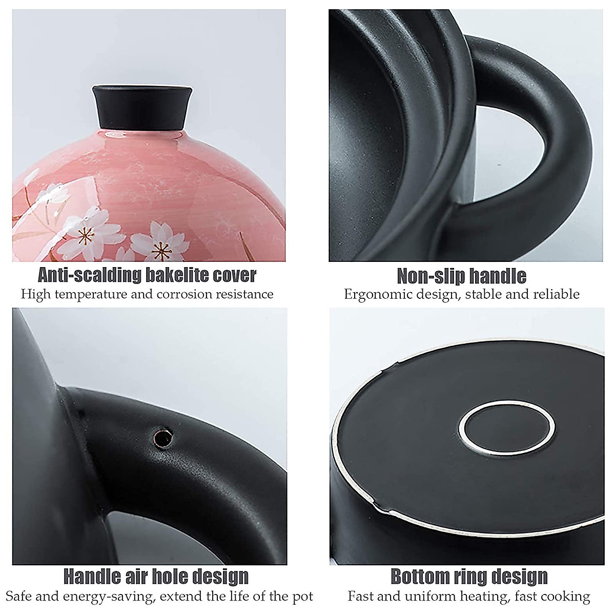 1.9L Cherry Blossoms Tagine Pot, Moroccan Ceramic Braised Stewed Pot - Cooking and Stew Casserole Slow Cooker