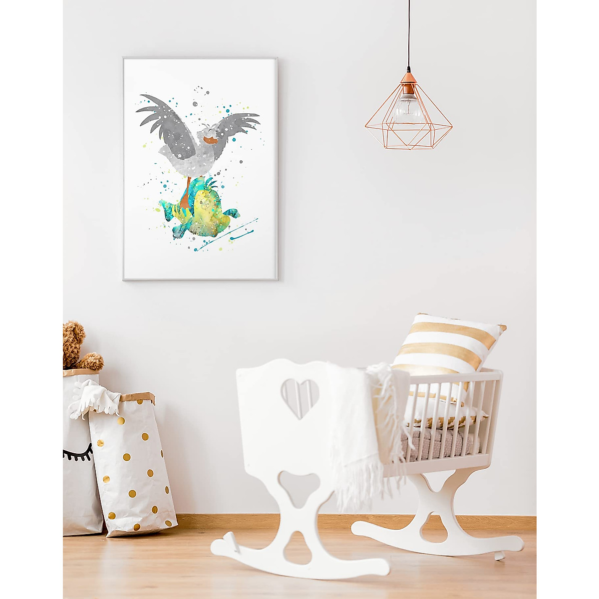 Scuttle and Flounder Print, Watercolor, Nursery Wall Poster, Holiday Gift, Kids and Children Artworks, Digital Illustration Art