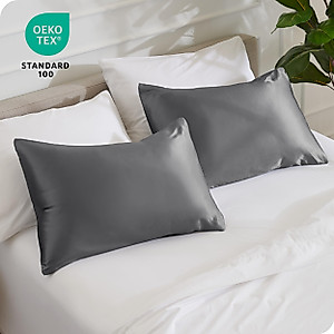 Bare Home 100% Mulberry Silk Pillowcase for Hair and Skin - Ultra Premium 6A Grade 19 Momme Silk Pillow Case - Envelope Enclosure - Breathable Cooling Pillow Cover (Standard, Grey)