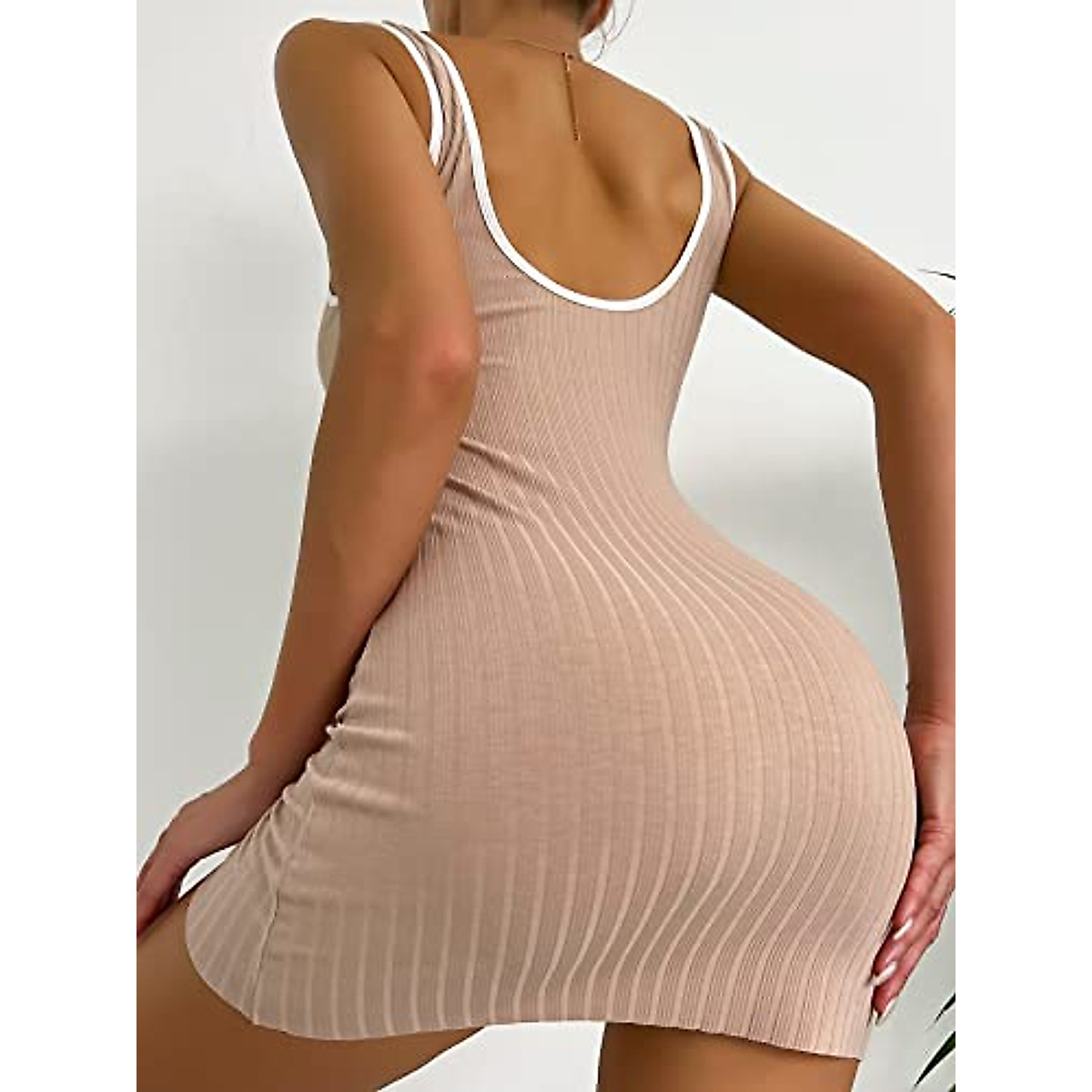 SHENHE Women's Sleeveless Scoop Neck Nightgown Sleepwear Pajama Dress with Thong Khaki L