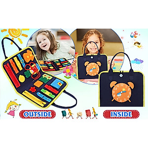 Busy Board Toys for Toddlers, Montessori Toys Gifts for 3-5 Year Old Boys & Girls, Preschool Toddler Activities Educational Travel Toy Learning Basic Dress Skills