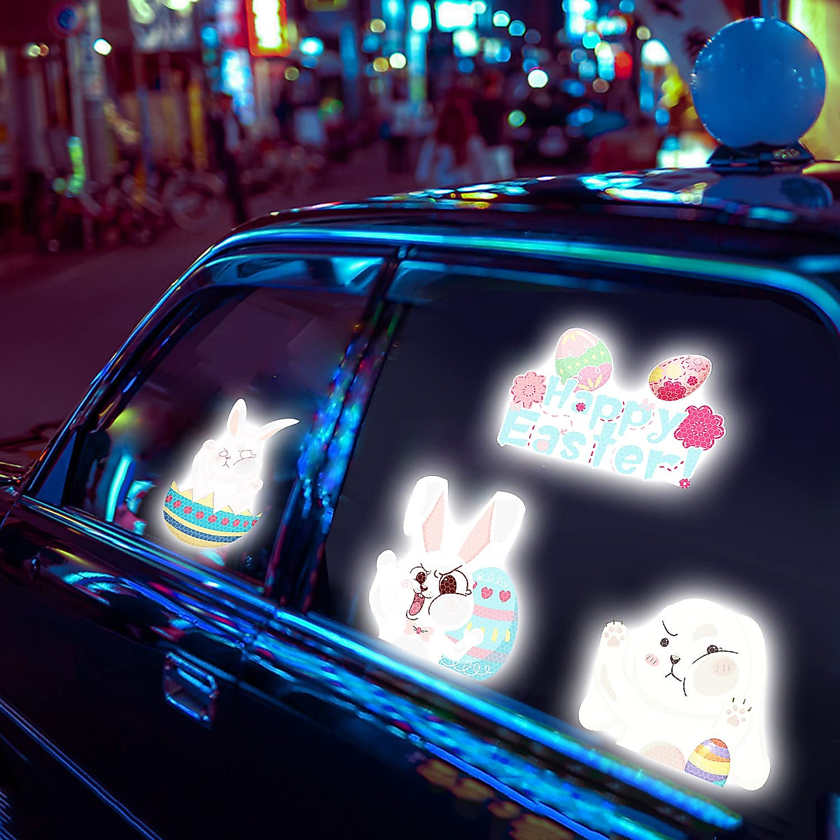 4 Pcs Reflective Bunny Car Scratch Stickers Window Clings Easter Car Decoration Stickers -Vesvory Cute Eggs Bunny Window Clings Refrigerator Stickers Easter Decoration Accessories