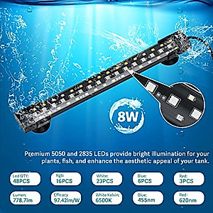 hygger 24/7 Mode Submersible Aquarium LED Light, Full Spectrum Hidden Fish Tank Light with 3 Rows Beads 7 Colors Auto On Off Sunrise-Daylight-Moonlight, Adjustable Timer Brightness 8W