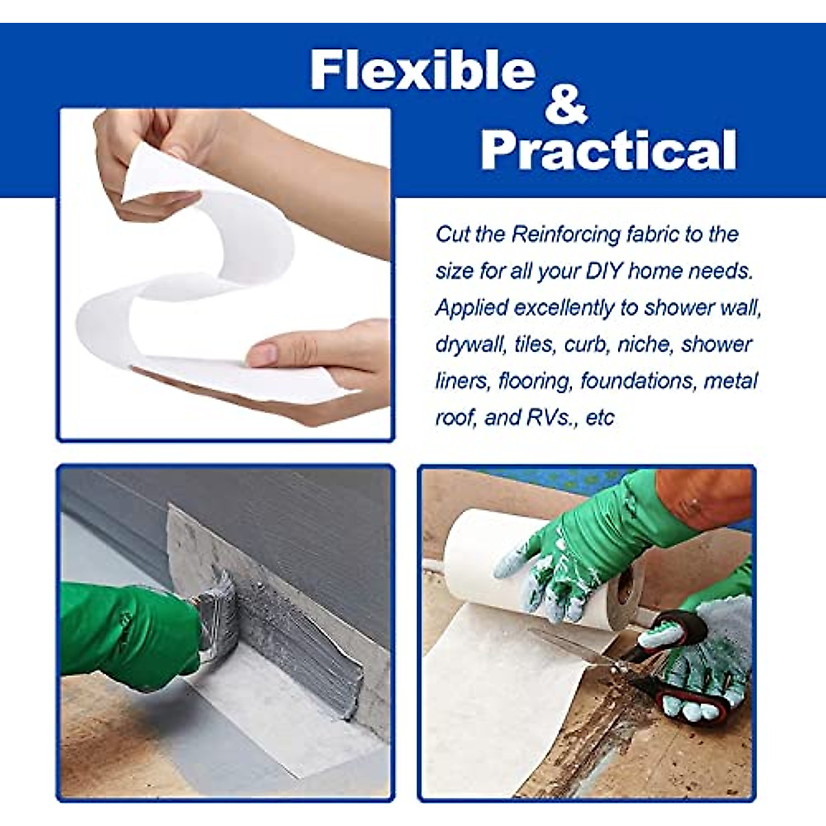 Yaxtida 2 Pack 4 Inches x 164 Feet Waterproofing Membrane Anti Fracture Fabric, Reinforcing Water Barrier Drywall Mesh Tape, Liquid Waterproof Membrane Fiberglass Tape for Shower Wall,Tiles