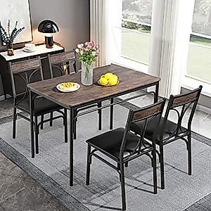 VECELO 5 Piece Kitchen Set Room,Dinette,Breakfast Nook,Industrial Style, Dining Table for 4, Retro BRN