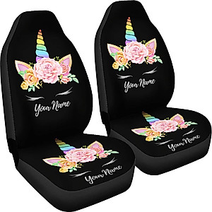 Personalized Unicorn Car Seat Covers - Black Style, Car Seat Covers Unicorn (Set of 2) - Custom Universal Front Car Seat Protector, Front Car Cover Gift