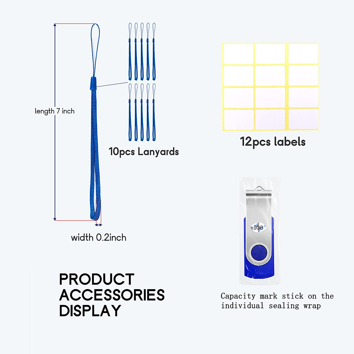 1GB Flash Drive 10 Pack USB 2.0 Thumb Drive Swivel Memory Stick Jump Drive with LED Indicator/Lanyard/Label for Storage and Backup (1G, 10pcs, Navy Blue)