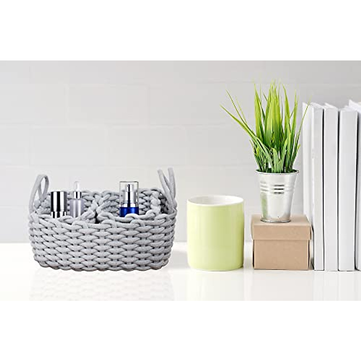 Woven Baskets, Set of 3 for Home, Office, Dorm Room, Living Room, Bedroom, Bathroom, Nursery Storage and Organization (GRAY)