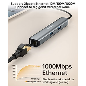 Teleadapt USB Type C Hub, 6-in-1 USB C HDMI Adapter with Ethernet, 5Gbps USB Type-C Data, 2 USB 3.0, USB Hub Power Delivery 100W Ideal for MacBook Pro/Air, iPad Pro, Dell XPS