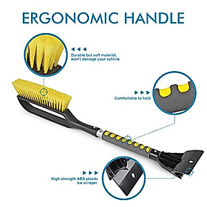 Henoty 27 Inch Snow Brush and Detachable Ice Scraper with Comfortable Foam Grip and Detachable Scraper for Cars,Trucks, SUVs, Windshield (Heavy Duty ABS, PVC Brush)
