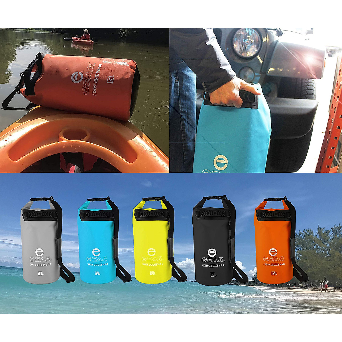 Enthusiast Gear Roll Top Insulated Backpack Cooler Dry Bag – Leak Proof, Collapsible, Waterproof with Padded Shoulder Strap - Perfect for Kayaking Fishing Beach Hiking - Orange, Grey, Blue