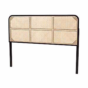 bali & pari Lainer Natural Rattan Headboard, Queen, Black