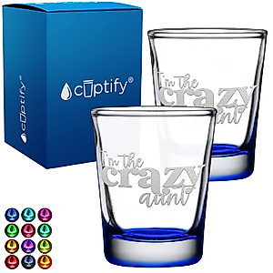 I'm The Crazy Aunt 2oz Blue Bottom Shot Glasses Set of 2 Etched Party Favors Cool Birthday Gifts for Auntie, Her, Sister, Women