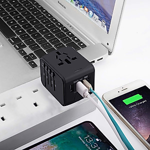 International Travel Adapter Universal Power Adapter Worldwide All in One 4 USB with Electrical Plug Perfect for European US, EU, UK, AU 160 Countries (Black)