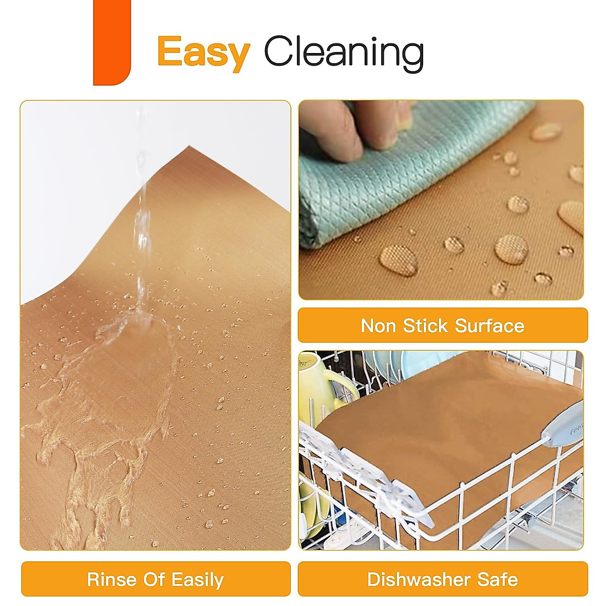 SKYBD 2 Pack Oven Liners for Bottom of Oven, Reusable - Heavy Duty Non-stick Teflon Mats 16"x 24", Easy to Clean - Electric Gas Oven Floor Protector Liner -Reduce Food Spills and Stuck (Copper, 2)