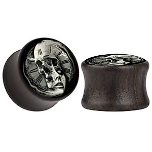 SERYNOW Wood Ear Gauges Plugs Double Flared Saddle Plugs Ear Stretcher Expander Skull Plugs Piercing Jewelry (00g (10mm))