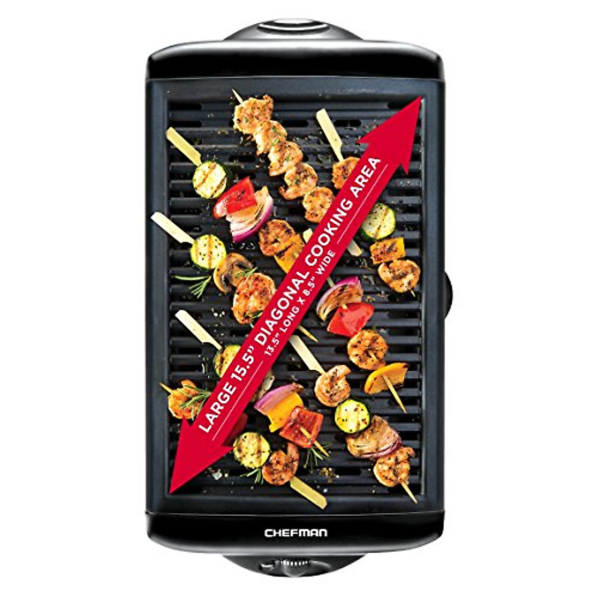 Chefman Electric Smokeless Indoor Grill w/Non-Stick Cooking Surface & Adjustable Temperature Knob from Warm to Sear for Customized BBQing, Dishwasher Safe Removable Water Tray, Black