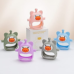 MQGX Baby Teething Toys, Silicone Teether Toys for Babies 0-6 Months Never Drop Pig BPA Free Chew Toys (Water Red)