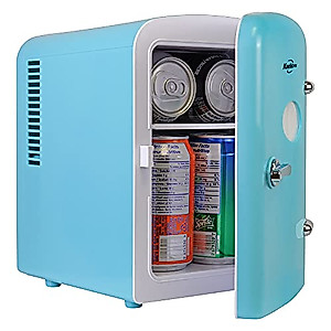 Koolatron Retro Mini Portable Fridge, 4L Compact Refrigerator for Skincare, Beauty Serum, Face Mask, Personal Cooler, Includes 12V and AC Cords, Desktop Accessory for Home Office Dorm Travel, Aqua