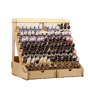 Craft Paint Storage-Modular Paint Organizer - Holds 105 Bottles of Vallejo Paints, 14 Brushes, 2 Cabinets, and Miniature Stands - Art Tool Storage Rack for Miniature Paint Set