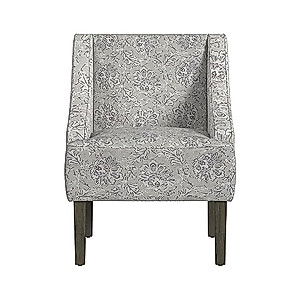 HomePop Home Decor | Upholstered Classic Swoop Arm Accent Chair | Accent Chairs for Living Room & Bedroom | Decorative Home Furniture, Gray Linen Artistic Floral Print