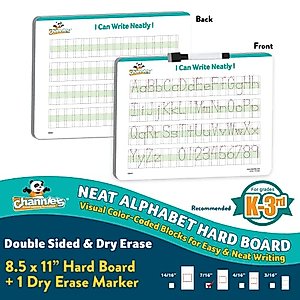Channie’s Visual Dry Erase Neat Alphabet Hard Board for 1st, 2nd, 3rd Elementary School Students, Handwriting Practice,