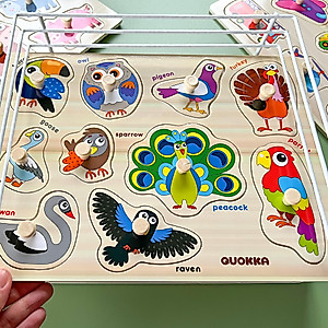 QUOKKA Wooden Puzzles for Toddlers Ages 1-3-5 in a Bag – Alphabet Learning Kids Puzzle 2-4 Year Old – Educational Wood Travel Toy with ABC Numbers Letters Animals – Gift Game for Boys and Girls