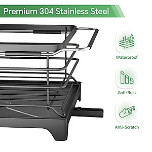 Dish Drying Rack in Sink Stainless Steel Dish Racks for Kitchen Counter Expandable Dish Drainer with Removable Utensil Holder Black