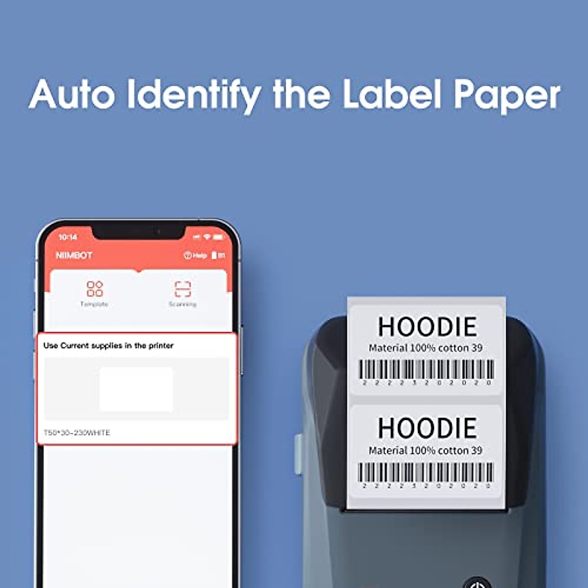 NIIMBOT B1 Label Makers, 2 Inch Bluetooth Label Maker with Auto Identification, Portable Label Printer Easy to Use for Office, Home, Business (with 1.96x1.18 inch Label Tape)