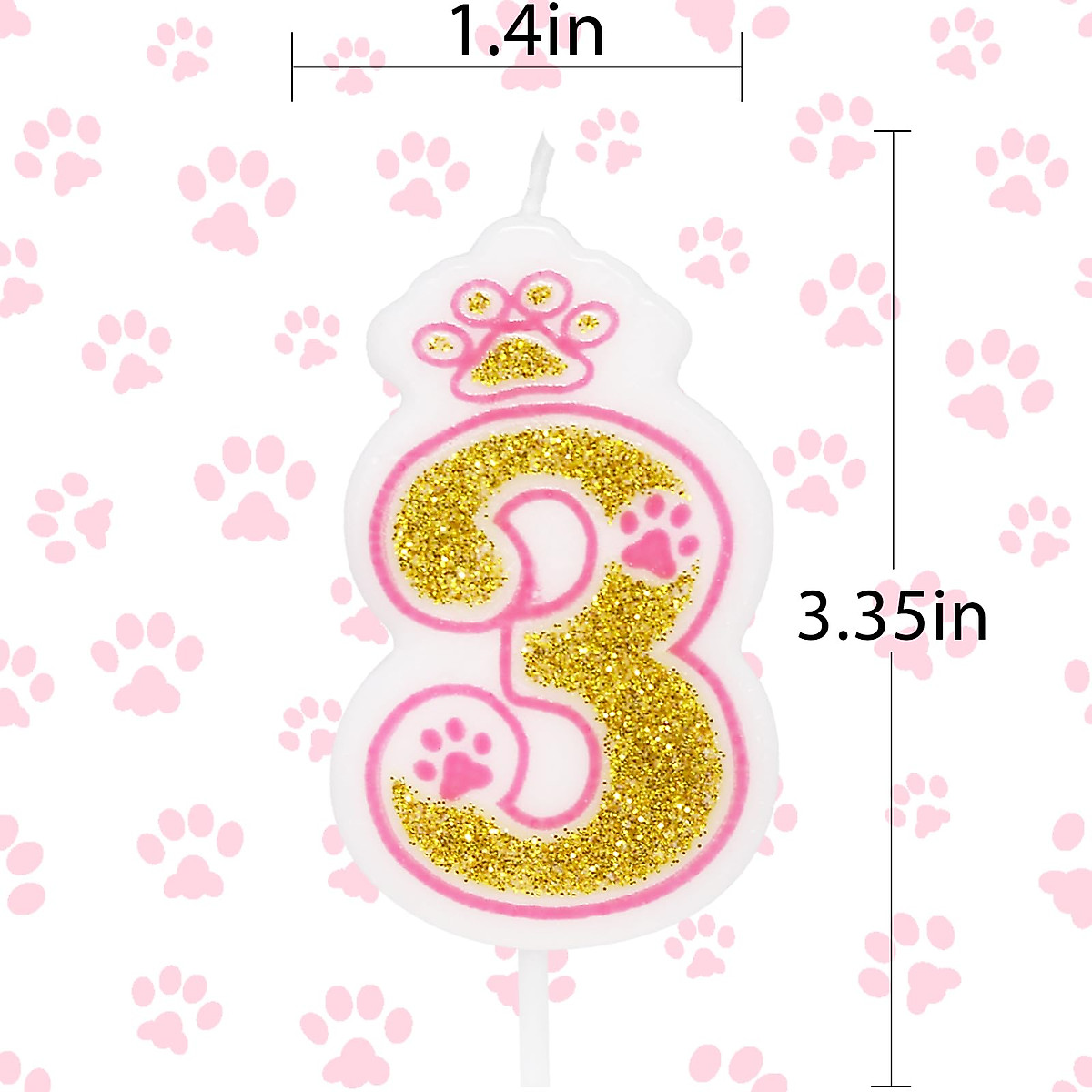 FAMGift Number 3 Pink Paw Birthday Candles - 3rd Birthday Cake Topper for Boy Girl Birthday Decoration, Cartoon Themed Party Supplies