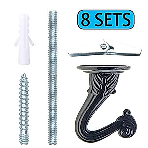 OBSTKUCHEN 8 Sets Swag Ceiling Hooks Heavy Duty Swag Hook with Hardware for Hanging Plants Ceiling Installation Cavity Wall Fixing (Black)