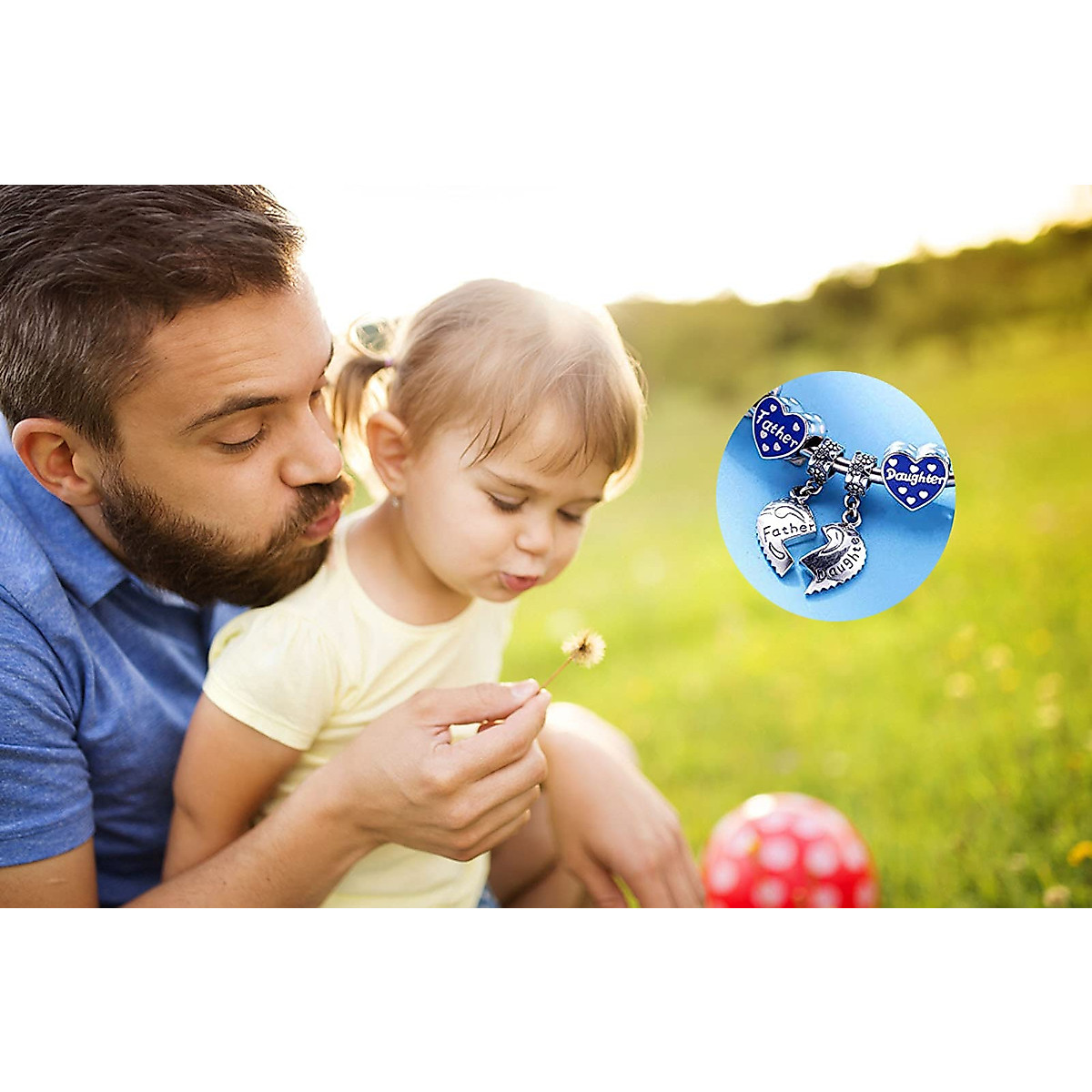 Father Daughter Split Heart Charms, fit Pandora Bracelet, 925 Sterling Silver Family Theme Charm Dangle Bead, Love Gifts for Dad/Men/Grandfather/Christmas/Birthday