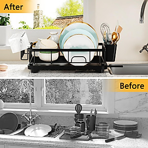 Naturous Dish Drying Rack, Durable Stainless Steel Dish Racks for Kitchen Counter, Space-Saving Compact Dish Rack with Drainborad and Swivel Spout