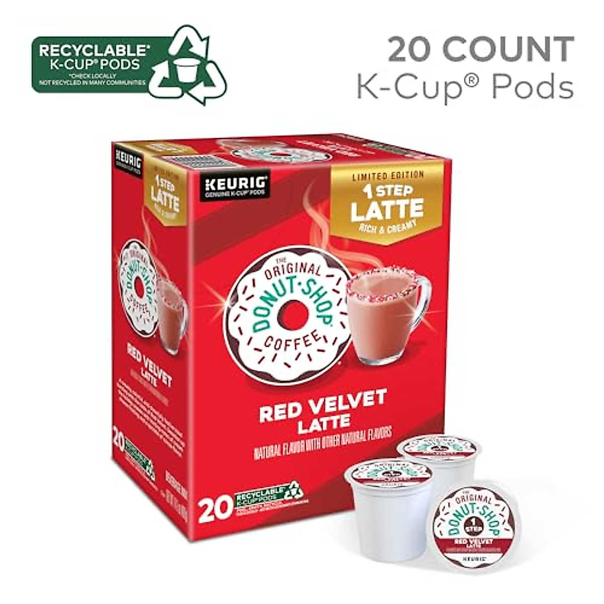 The Original Donut Shop One-Step Red Velvet Latte, Keurig Single Serve K-Cup Pods, 20 Count