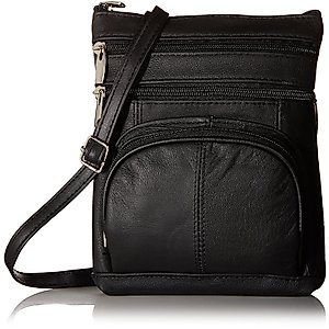 Leather Shoulder Bag Handbag Purse Cross Body Organizer Wallet Multi Pockets (Black)